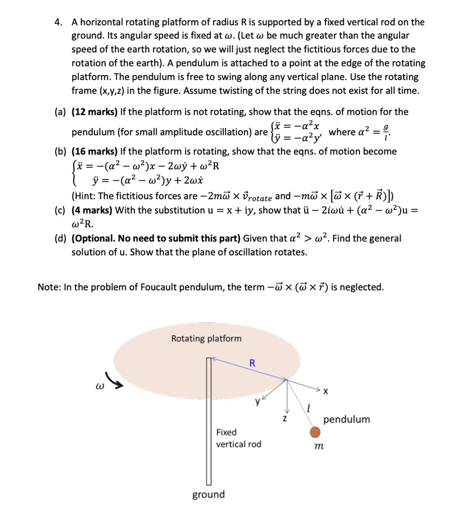 SOLVED: 4. A horizontal rotating platform of radius R is supported by a ...