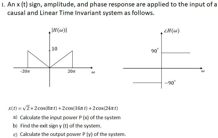 1. An x (t) sign, amplitude, and phase response are applied to the input of a causal and Linear ...