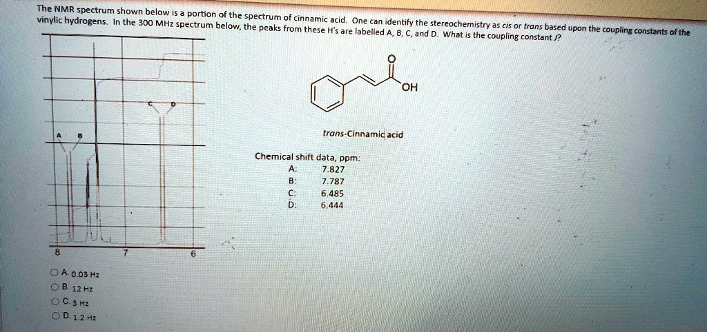 SOLVED: The NMR spectrum shown below is a portion of the vinylic ...
