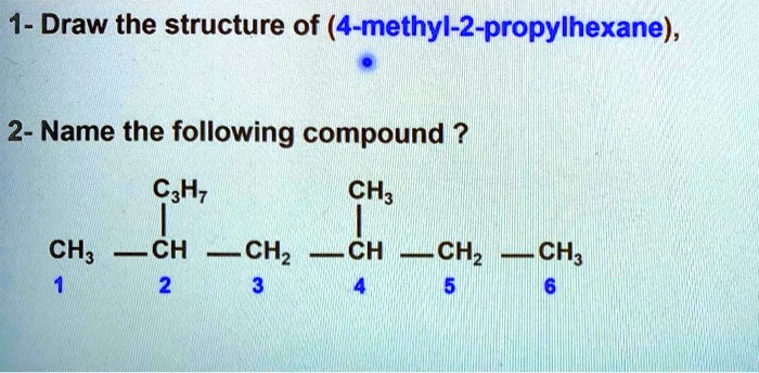 SOLVED: 1- Draw the structure of (4-methyl-2-propylhexane). 2- Name the ...