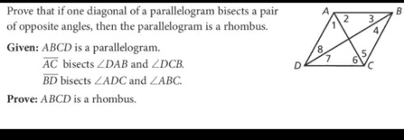 Prove that if one diagonal of a parallelogram bisects a pair of ...