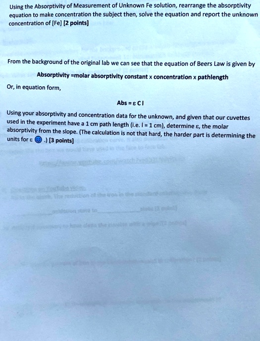 SOLVED:Using the Absorptivity of Measurement of Unknown Fe solution ...
