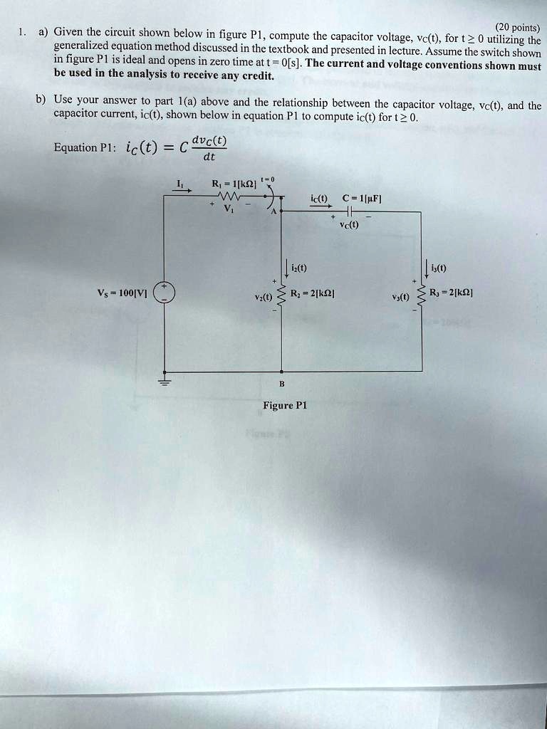 VIDEO solution: Given the circuit shown below in Figure P1, compute the capacitor voltage, vc(t ...