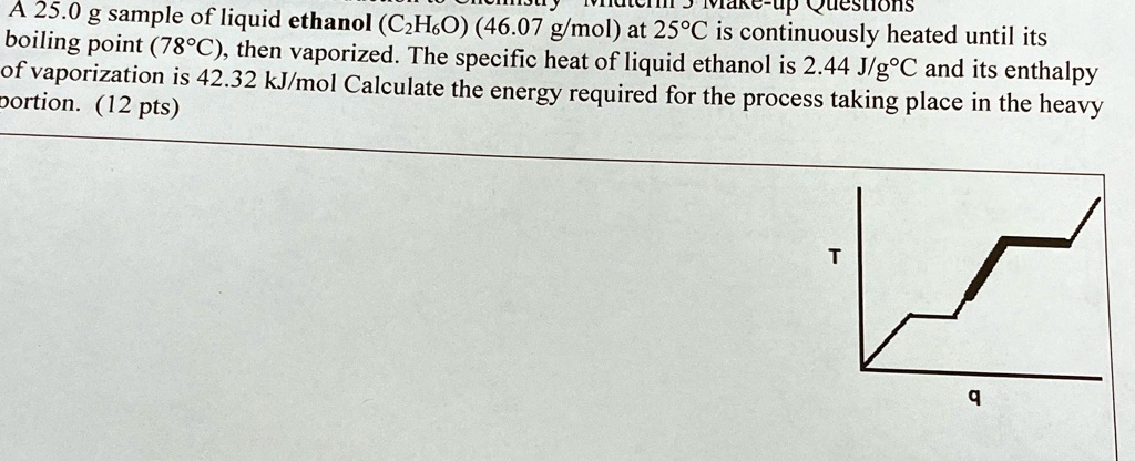 SOLVED: A 25.0 g sample of liquid ethanol (C2H6O) (46.07 g/mol) at 25°C ...