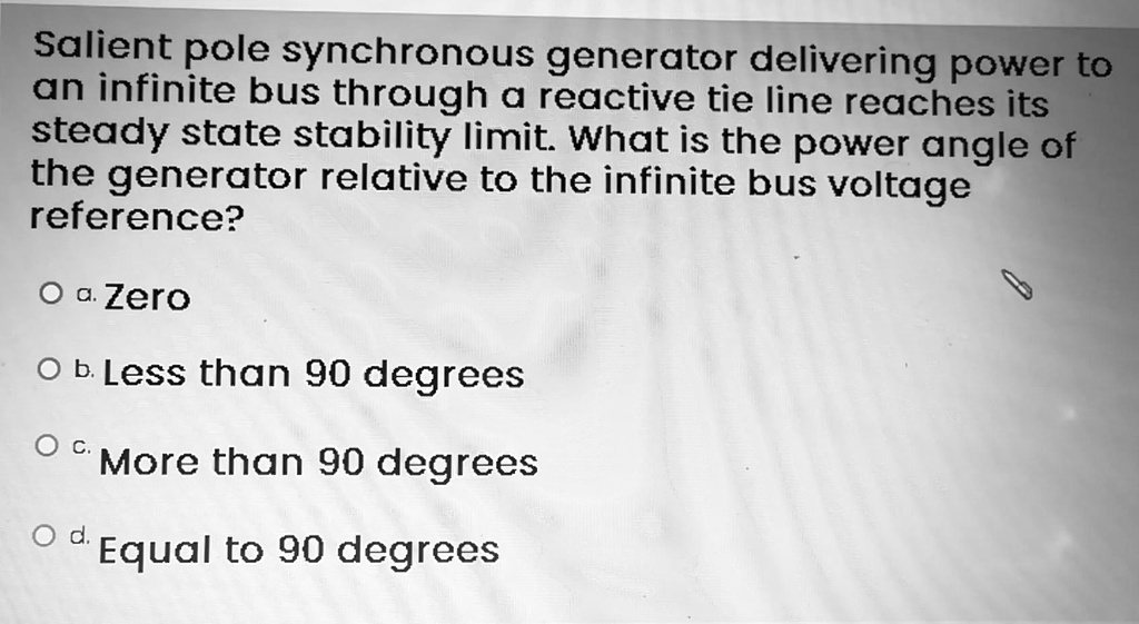 SOLVED: Salient pole synchronous generator delivering power to an infinite bus through a ...