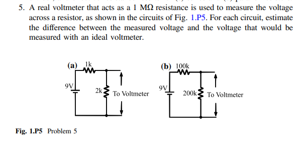 5. A real voltmeter that acts as a 1 MΩ resistance is used to measure ...