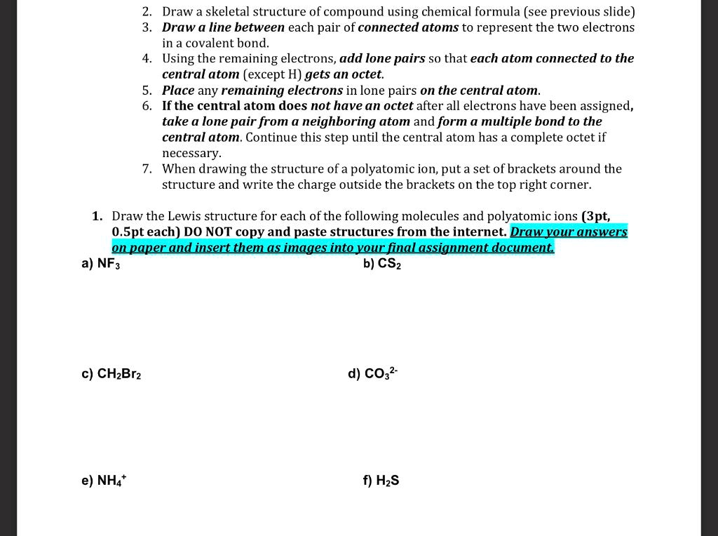 Draw the skeletal structure of a compound using the chemical formula ...