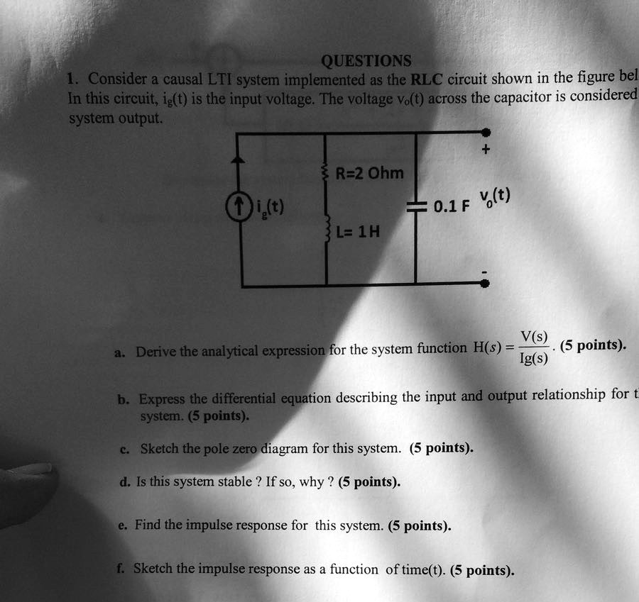 SOLVED: OUESTIONS 1. Consider a causal LTI system implemented as the RLC circuit shown in the ...