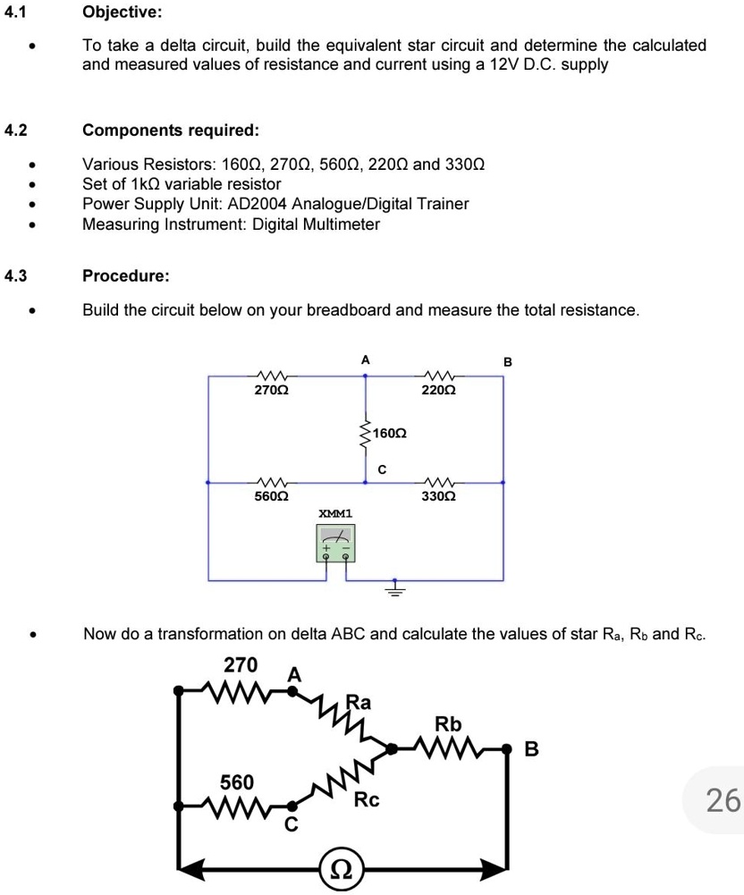 4.1 Objective: To take a delta circuit, build the equivalent star ...