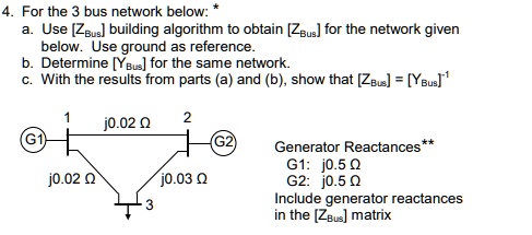SOLVED: 4. For the 3-bus network below: a. Use the building algorithm to obtain the impedance ...