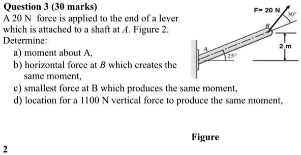 SOLVED: Question 3 (30 marks) F = 20N A 20 N force is applied to the ...