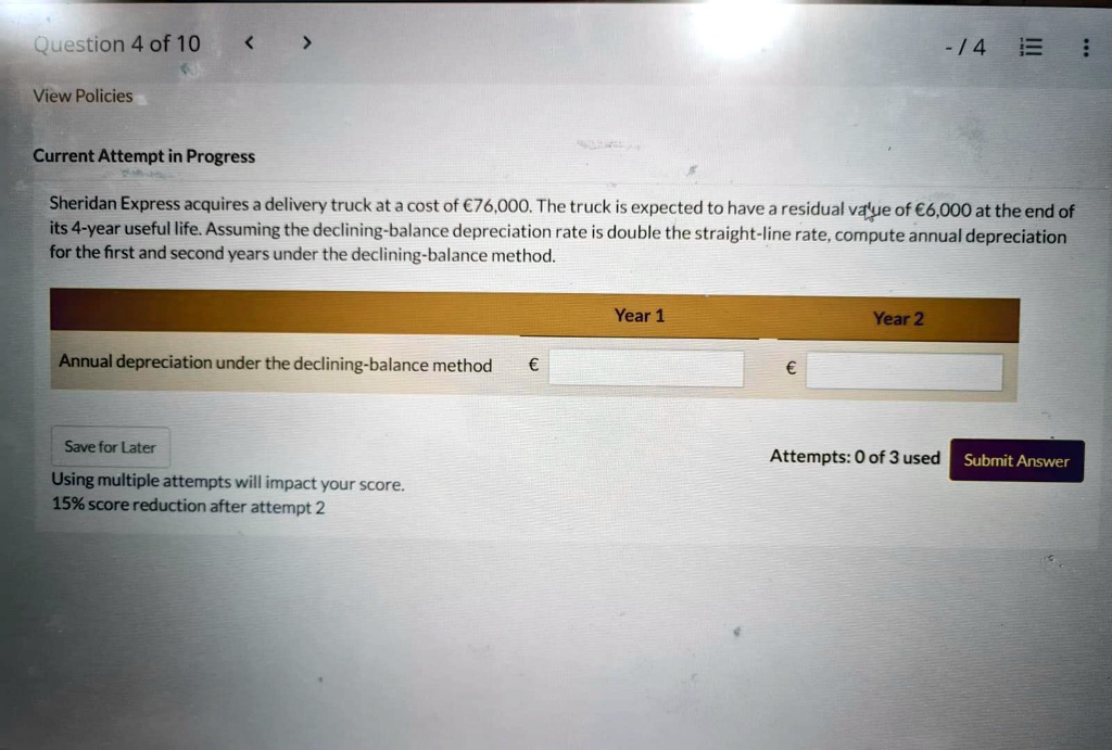 Question 4 of 10 View Policies Current Attempt in Progress Sheridan Express acquires a delivery ...
