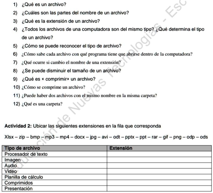SOLVED: Hola me podrían ayudar por favor ? 1) iQué es un archivo? Esor ...