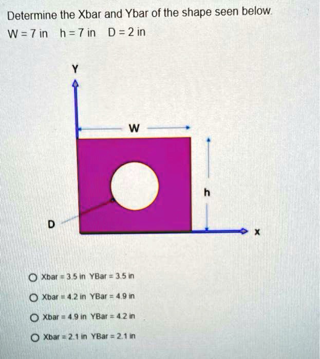 SOLVED: Determine the X-bar and Y-bar of the shape seen below: W = 7 in ...