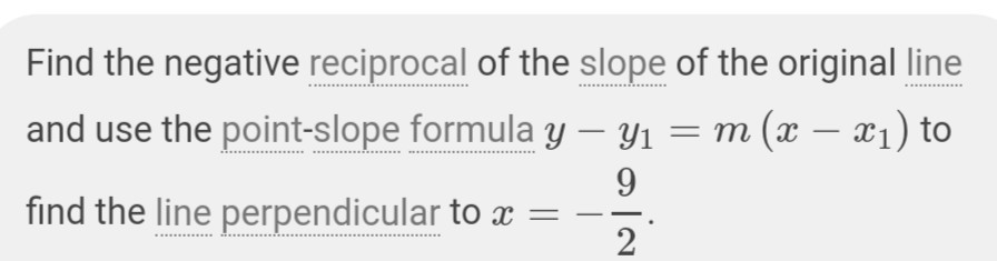SOLVED: Find the negative reciprocal of the slope of the original line ...