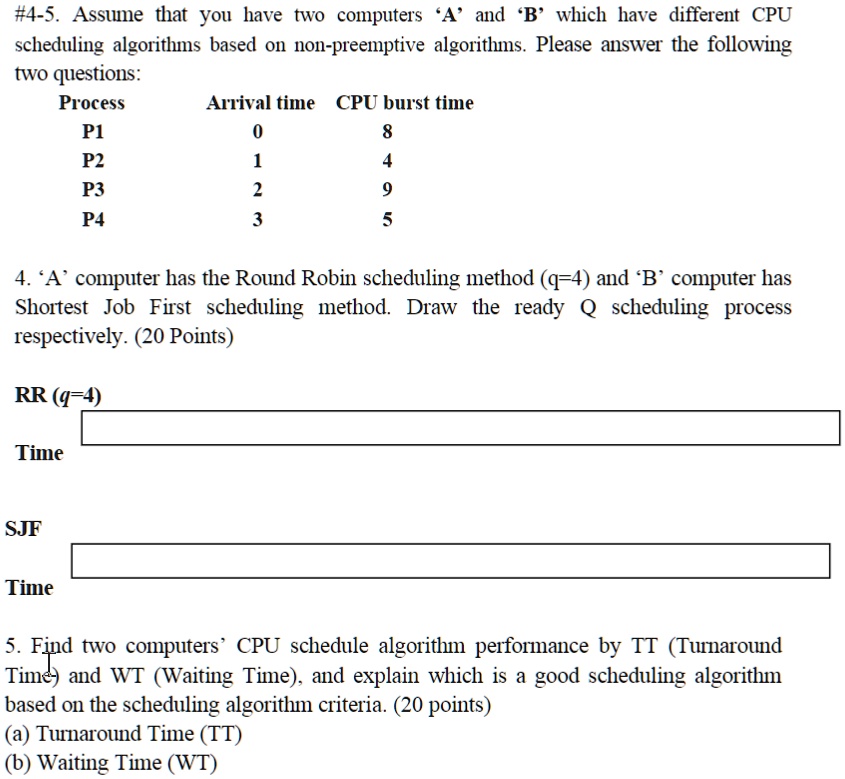 #4-5. Assume that you have two computers 'A' and 'B' which have different CPU scheduling ...