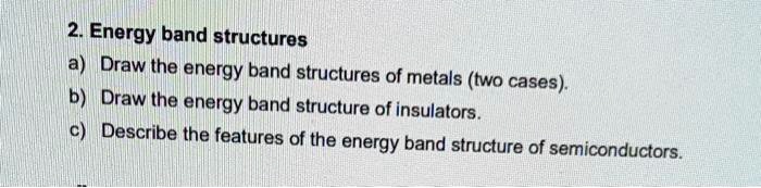 2. Energy band structures a) Draw the energy band structures of metals ...