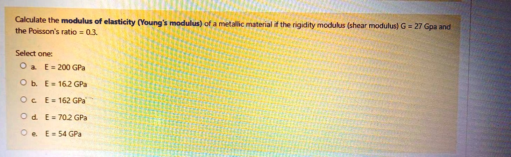 Calculate the modulus of elasticity (Young's modulus) of a metallic material if the rigidity ...