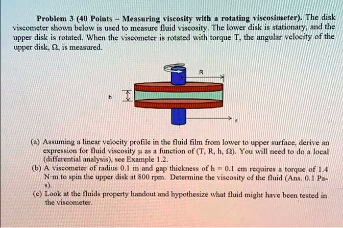 SOLVED: Problem 3 (40 Points - Measuring viscosity with a rotating viscosimeter). The disk ...