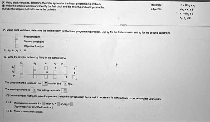 texts a using slack variables determine the initial system for the ...