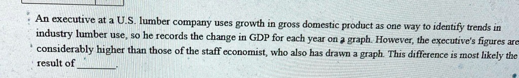 SOLVED: An executive at a U.S. lumber company uses growth in gross ...
