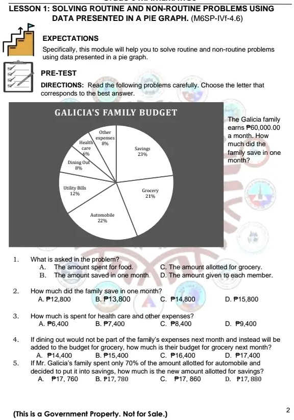 Lesson 1 Solving Routine And Non Routine Problems Using Data Presented In A Pie Graph M6sp Ivf