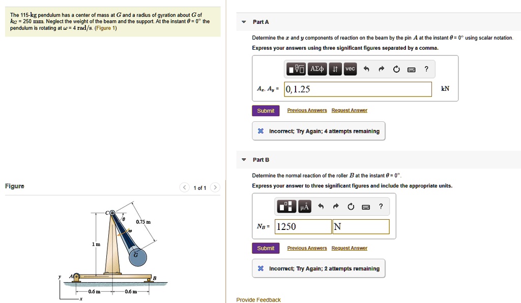 SOLVED: The 115-kg pendulum has a center of mass at G and a radius of ...