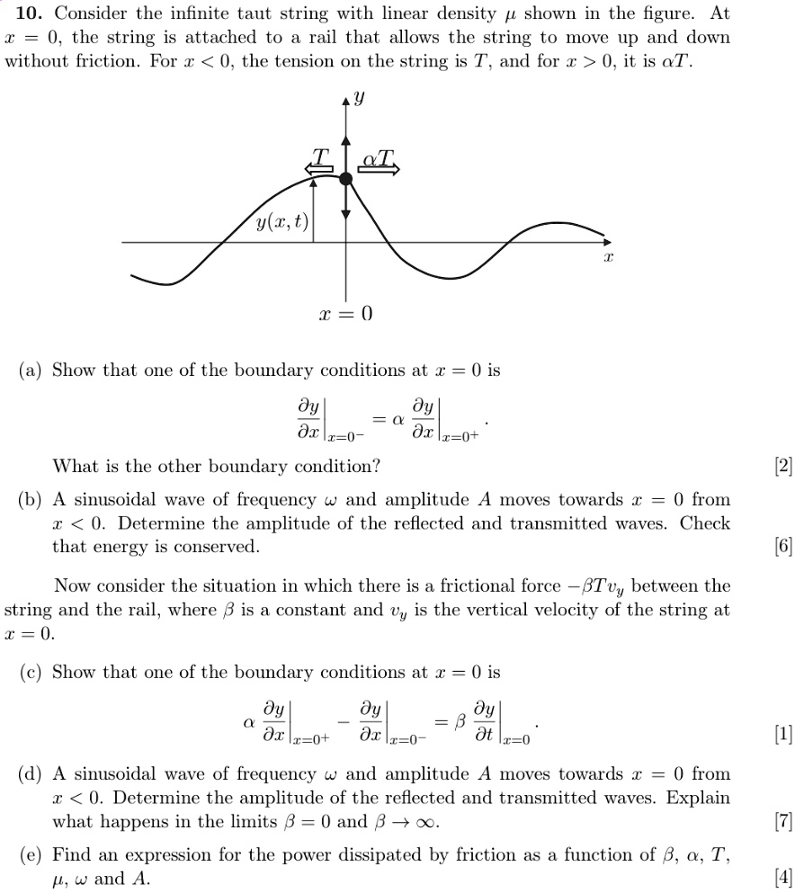 10. Consider the infinite taut string with linear density ? shown in the figure. At x=0, the ...