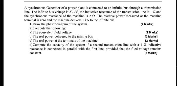 SOLVED: A synchronous generator of a power plant is connected to an infinite bus through a ...