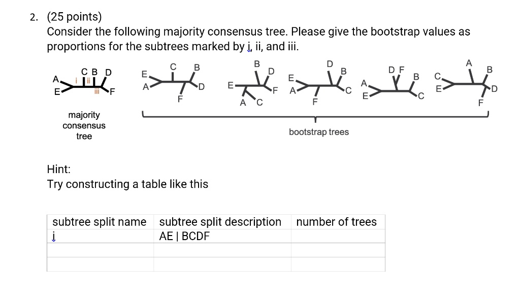 25 points consider the following majority consensus tree please give ...