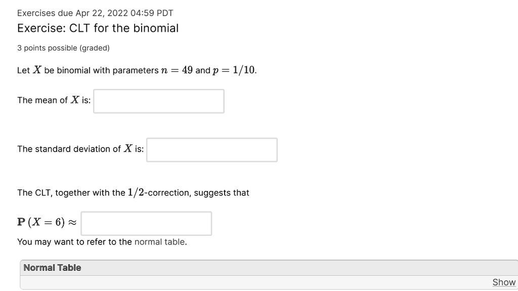 SOLVED: Exercises due Apr 22, 2022 04:59 PDT Exercise: CLT for the ...