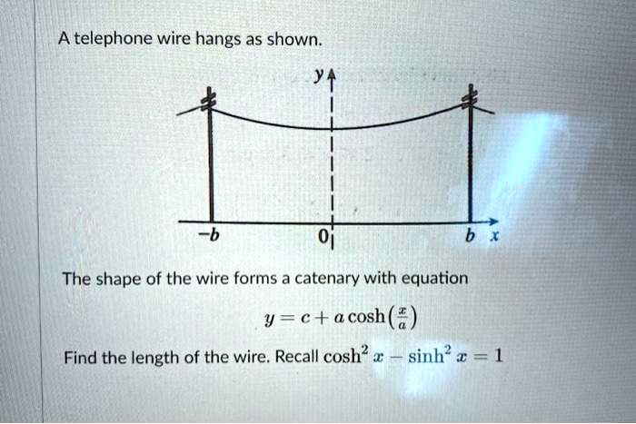 a telephone wire hangs as shown the shape of the wire forms a catenary ...
