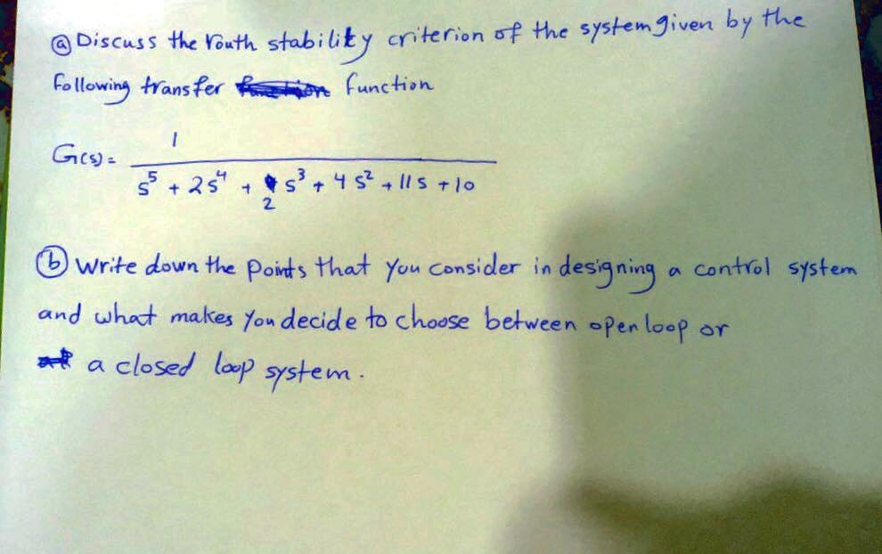 SOLVED: Following transfer function: G(s) = 2 Write down the points ...