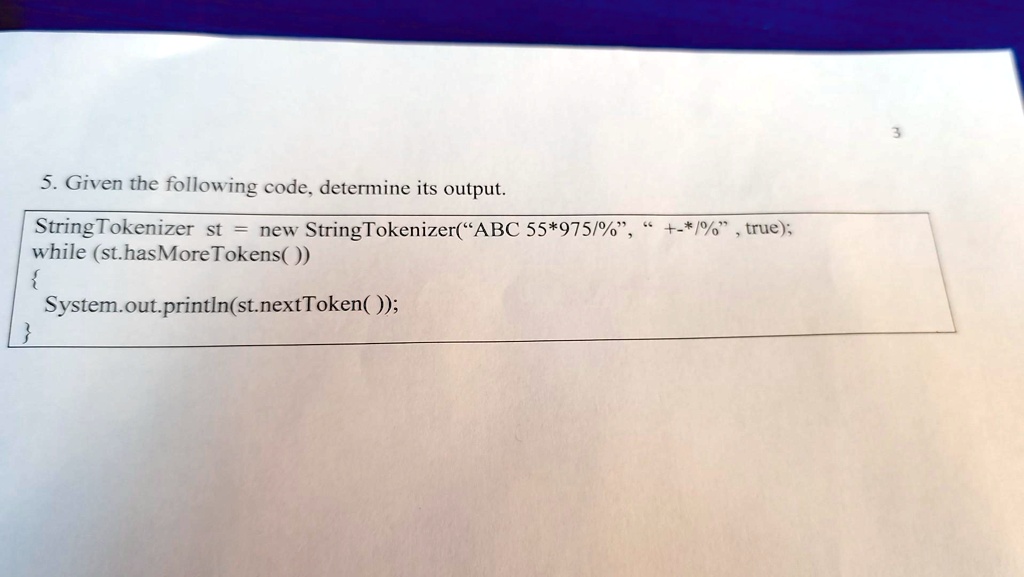SOLVED: Given the following code, determine its output: StringTokenizer ...