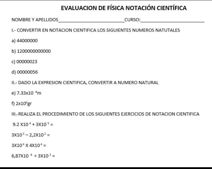 SOLVED: alguien me ayuda por favor EVALUACION DE FíSICA NOTACIÓN ...