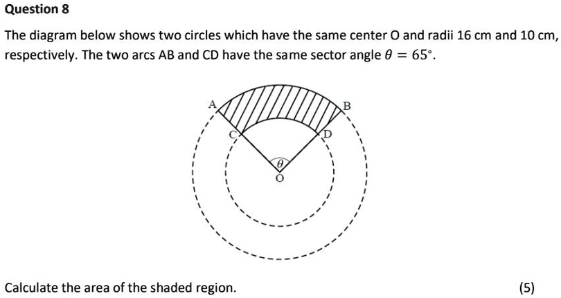 SOLVED: Question 8 The diagram below shows two circles which have the same center 0 and radii 16 ...