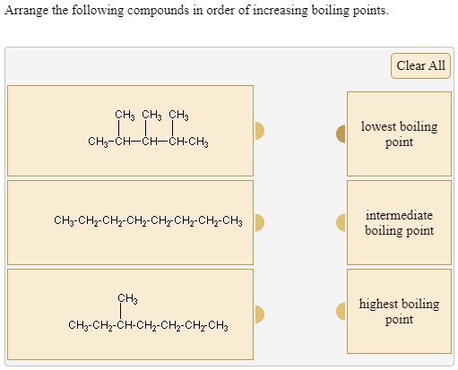 SOLVED: Arrange the following compounds in order of increasing boiling points: CH3CH3: lowest ...
