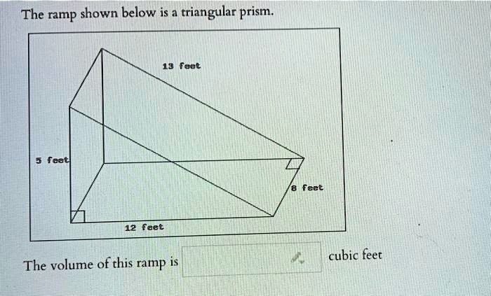 SOLVED: The ramp shown below is a triangular prism. 13 fecl cet feet ...