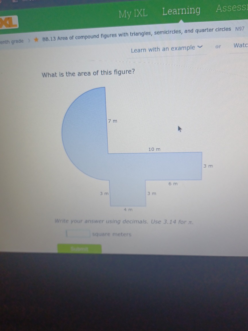 my ixl learning assessi bb 13 area of compound figures with triangles semicircles and quarter ...