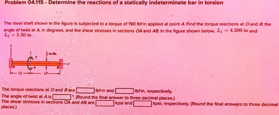 problem 04115 determine the reactions of a statically indeterminate bar ...