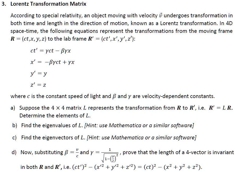 3 lorentz transformation matrix according to special relativity an ...