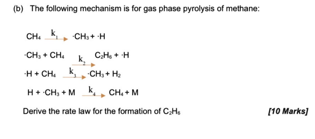 SOLVED: The following mechanism is for gas phase pyrolysis of methane: k CH4 CH3 + H CH2 + CH3 k ...