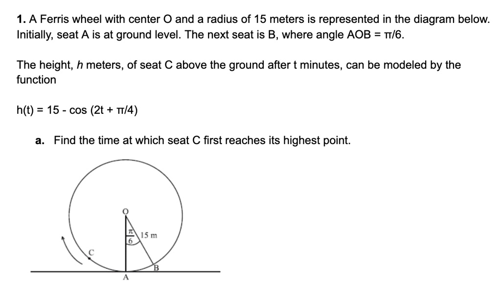 1 a ferris wheel with center 0 and a radius of 15 meters is represented ...