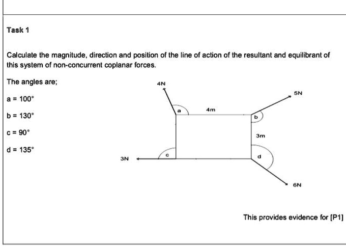 Task 1 Calculate the magnitude, direction and position of the line of action of the resultant ...