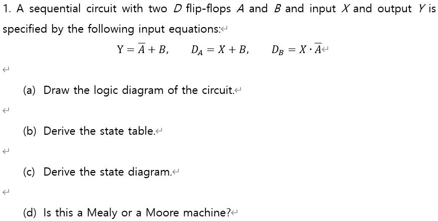 Solved A Sequential Circuit With Two D Flip Flops A And B And Input X And Output Y Is Specified