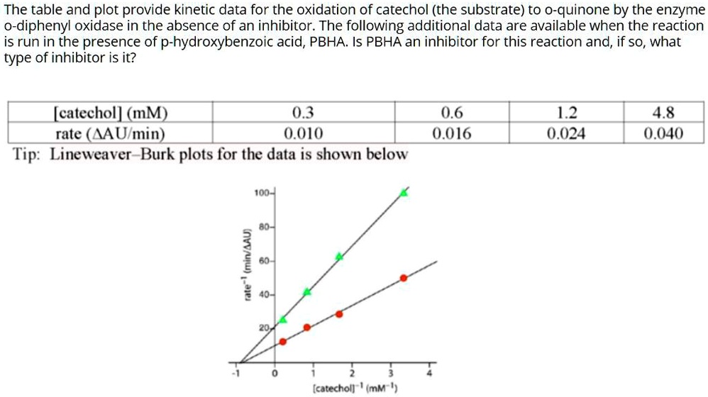 SOLVED: The table and plot provide kinetic data for the oxidation of catechol(the substrate) to ...