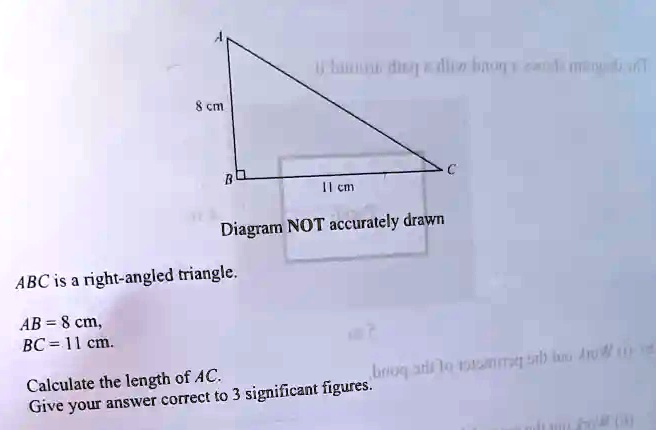 SOLVED: ABC is a right-angled triangle. AB = 8 cm; BC = H cm: Find the length of AC: Give your ...