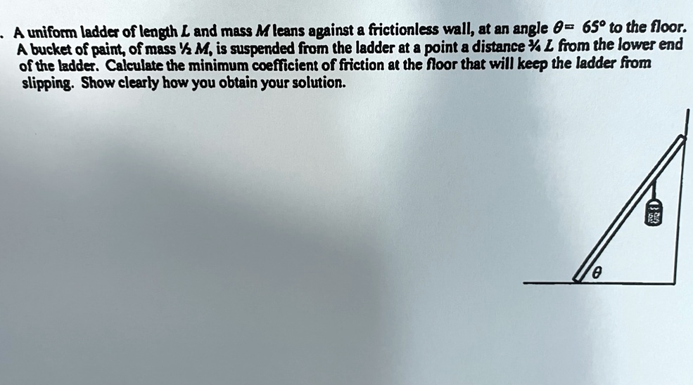 SOLVED: A uniform ladder of length L and mass M leans against a ...