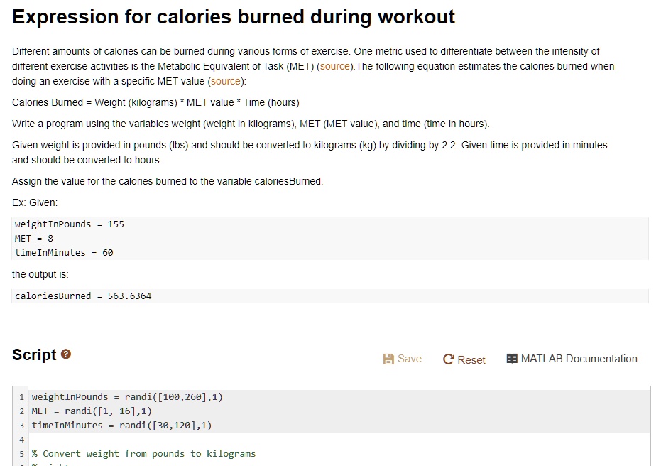 SOLVED: Expression for calories burned during workout Different amounts of calories can be ...