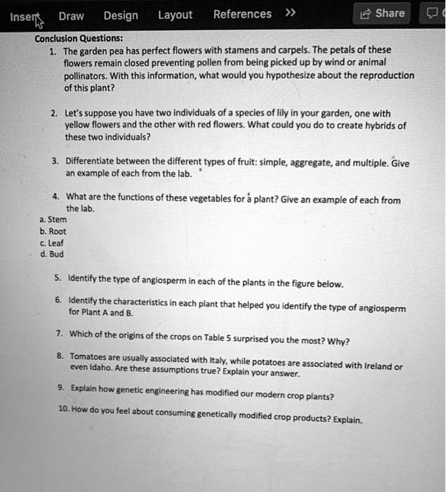 Solved Insert Draw Design Layout References 5 Share Conclusion Questions The Garden Pea Has